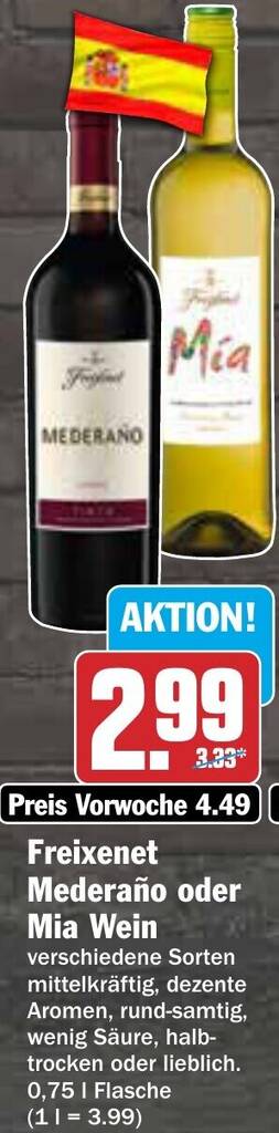 Freixenet Mederaño oder Mia Wein 0,75 L Flasche Angebot bei AEZ