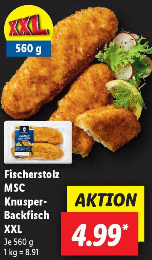Fischerstolz MSC Knusper Backfisch XXL 560 g Angebot bei Lidl