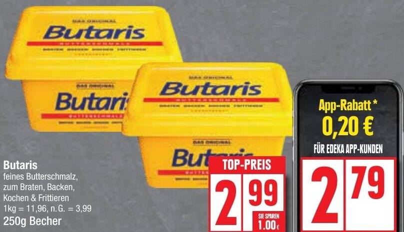 Butaris feines Butterschmalz 250g Becher Angebot bei Edeka
