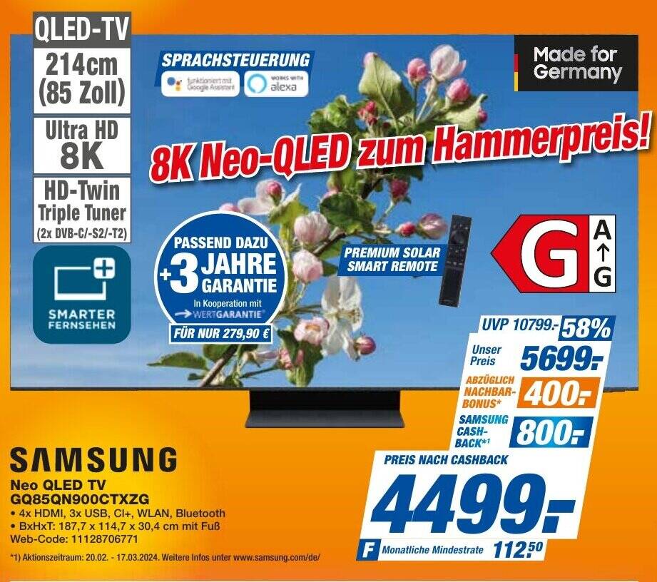 SAMSUNG Neo QLED TV GQ85QN900CTXZG Angebot bei expert Techno Land