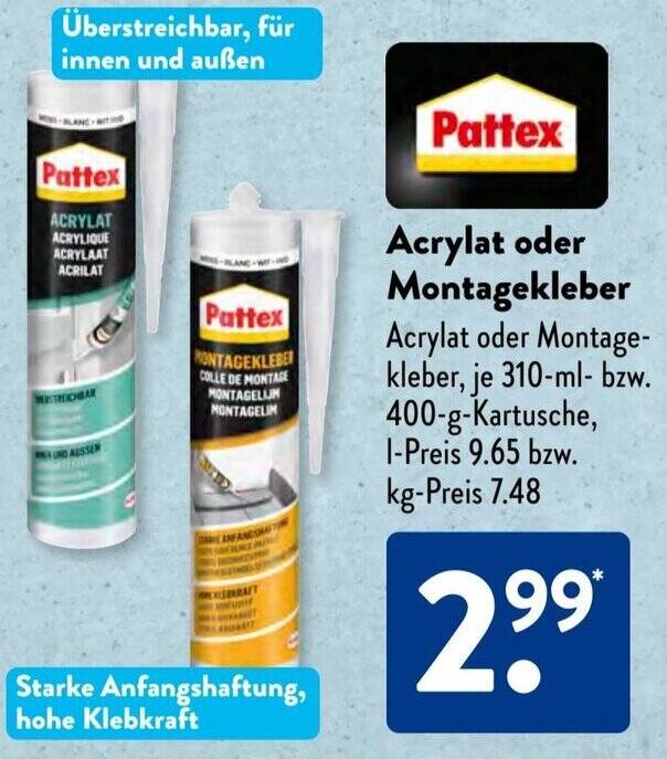 Pattex Acrylat oder Montagekleber 310 ml/400 g Angebot bei Aldi Süd