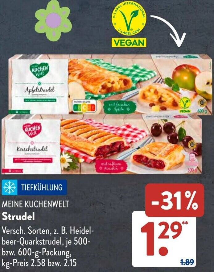 MEINE KUCHENWELT Strudel 500-600 g Packung Angebot bei Aldi Süd