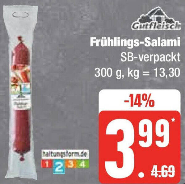 Gutfleisch Frühlings-Salami 300 g Angebot bei Edeka