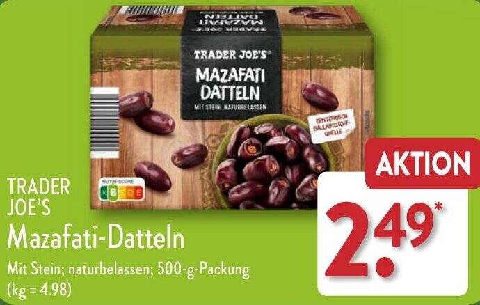 TRADER JOE'S Mazafati-Datteln 500 g Packung Angebot bei Aldi Nord