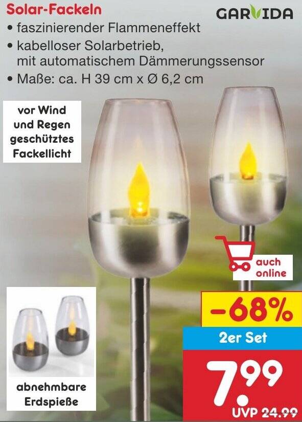 GARVIDA Solar-Fackeln 2er Set Angebot bei Netto Marken-Discount