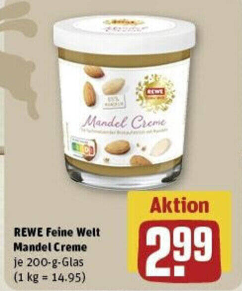 REWE Feine Welt Mandel CremeREWE Feine Welt Mandel Creme je 200-g-Glas ...