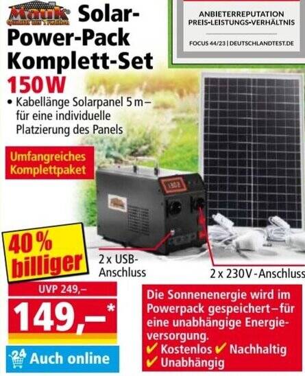 Mauk Solar- Power-Pack Komplett-Set Angebot bei Norma