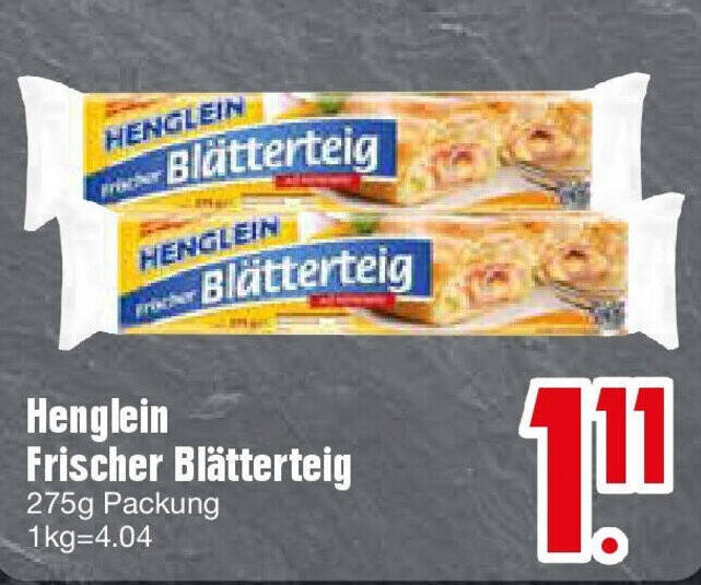 Henglein Frischer Blätterteig 275 g Packung Angebot bei Edeka