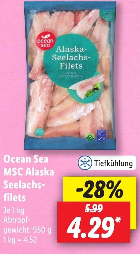 Ocean Sea MSC Alaska Seelachs- filets 950 g Angebot bei Lidl