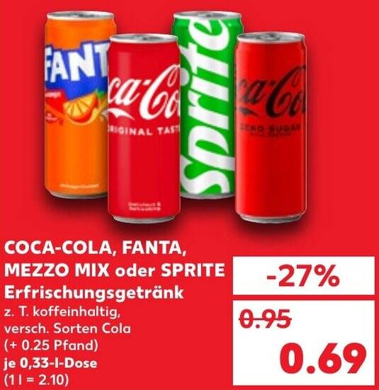 COCA-COLA, FANTA, MEZZO MIX oder SPRITE Erfrischungsgetränk 0,33 L Dose ...