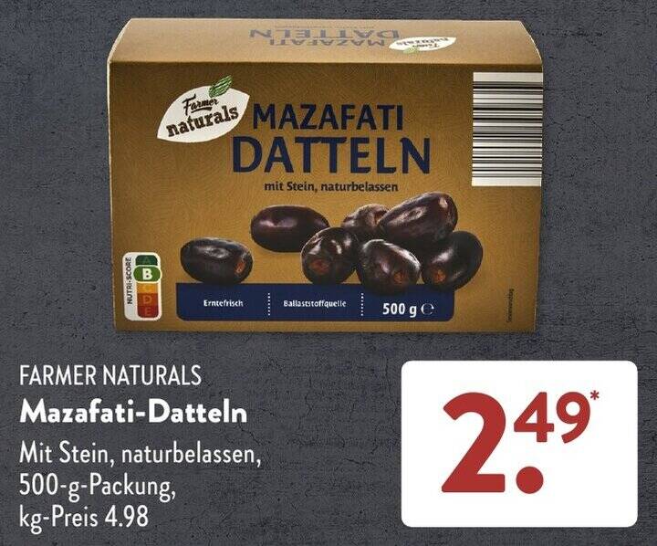 FARMER NATURALS Mazafati-Datteln 500 g Packung Angebot bei Aldi Süd