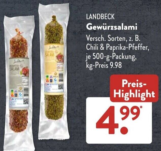 LANDBECK Gewürzsalami 500 g Packung Angebot bei Aldi Süd