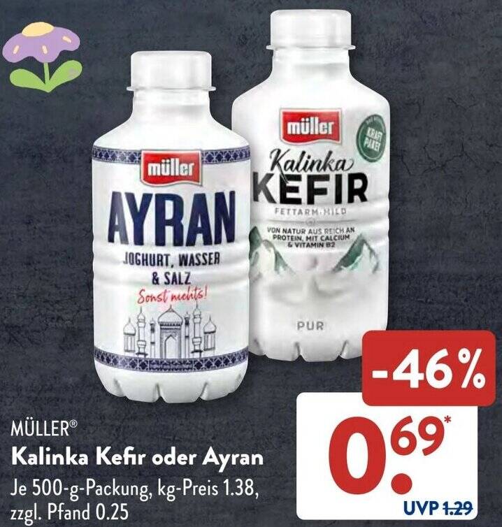 MÜLLER Kalinka Kefir oder Ayran 500 g Packung Angebot bei Aldi Süd