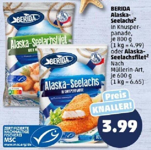 BERIDA Alaska-Seelachs 800 g oder Alaska-Seelachsfilet 600 g Angebot ...