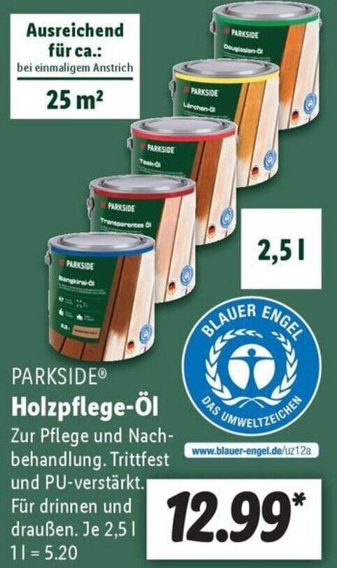 PARKSIDE Holzpflege-Öl 2,5 L Angebot bei Lidl