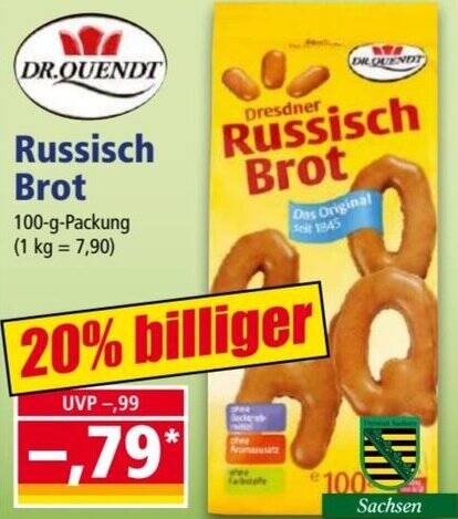 DR. QUENDT Russisch Brot 100 g Packung Angebot bei Norma