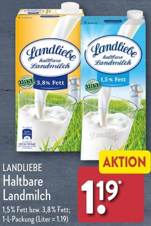 LANDLIEBE Haltbare Landmilch 1 L Packung Angebot bei Aldi Nord
