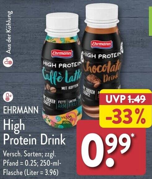 EHRMANN High Protein Drink 250 ml Flasche Angebot bei Aldi Nord
