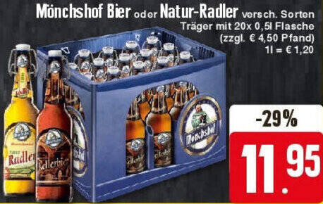 Mönchshof Bier oder Natur-Radler 20x0,5 L Flasche Angebot bei Edeka