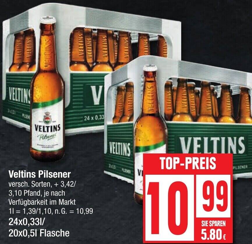 Veltins Pilsener 24x0,33/2x00,5 L Flasche Angebot bei Edeka