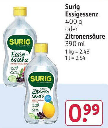 Surig Essigessenz 400 g oder Zitronensäure 390 ml Angebot bei Rossmann