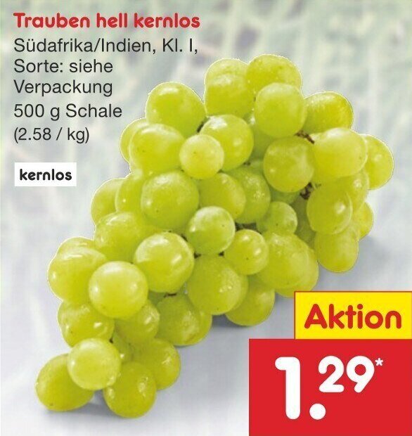 Trauben hell kernlos 500g Angebot bei Netto Marken-Discount