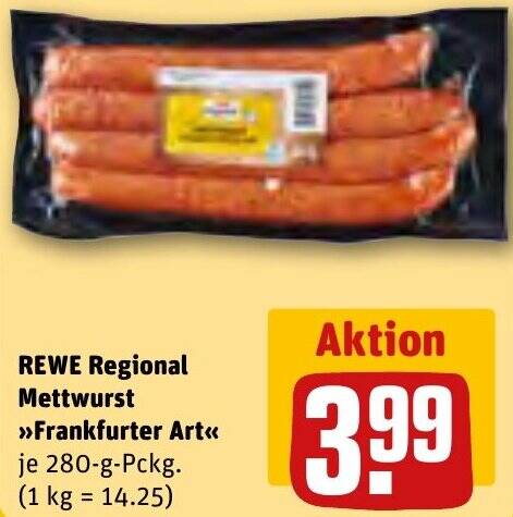 REWE Regional Mettwurst Frankfurter Art 280 g Pckg. Angebot bei REWE