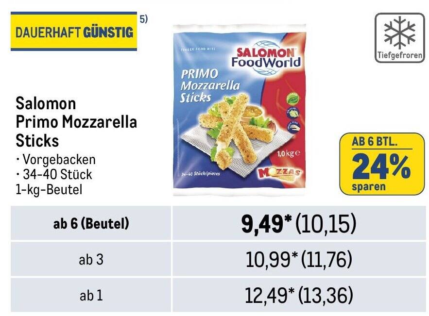 SALOMON FoodWorld PRIMO Mozzarella Sticks 1-kg-Beutel Angebot bei METRO