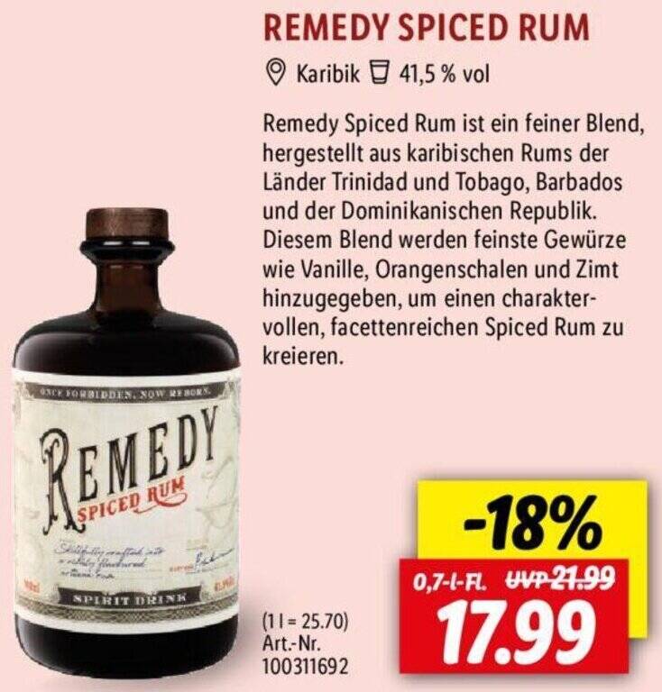 REMEDY SPICED RUM 0,7 L-Fl. Angebot bei Lidl