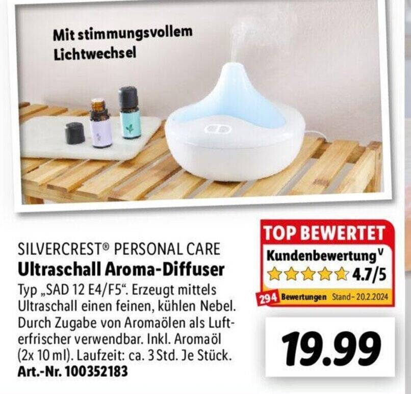 SILVERCREST PERSONAL CARE Ultraschall Aroma-Diffuser Angebot bei Lidl