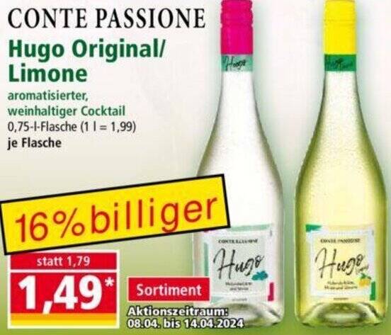 CONTE PASSIONE Hugo Original/ Limone 0,75 L Flasche Angebot bei Norma