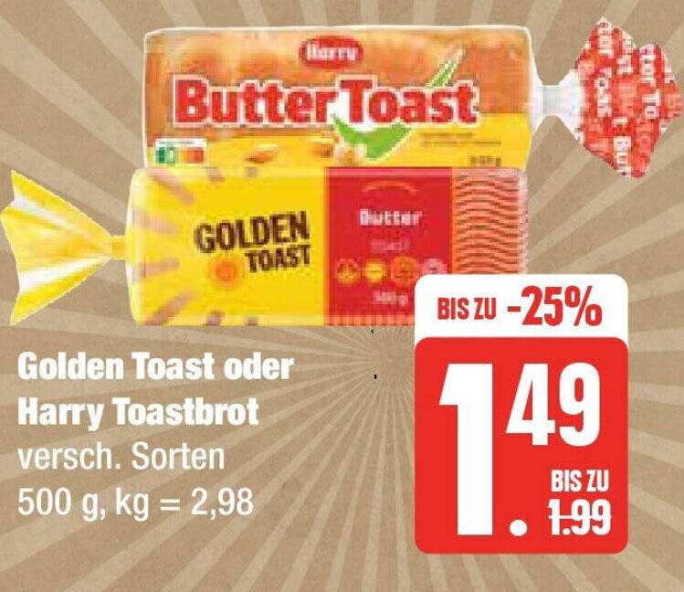 Golden Toast oder Harry Toastbrot 500 g Angebot bei Edeka