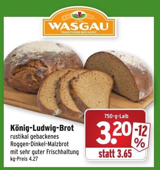 König Ludwig Brot 750g Angebot bei Wasgau
