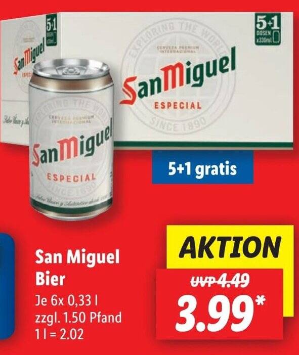 San Miguel Bier 6x 0,33 l Angebot bei Lidl
