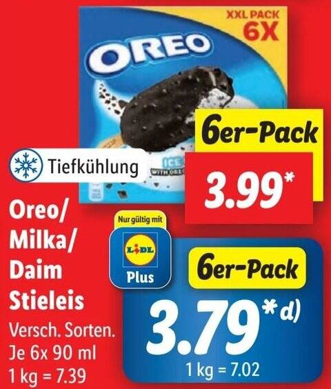 Oreo/ Milka/ Daim Stieleis 6x90 ml Angebot bei Lidl