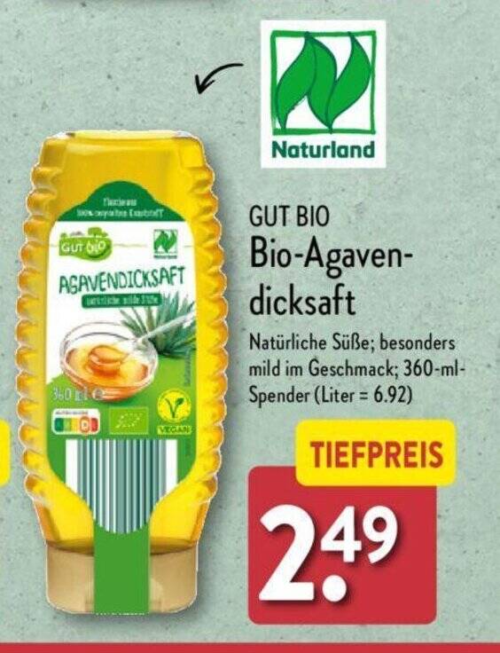 GUT BIO Bio-Agavendicksaft 360-ml-Spender Angebot bei Aldi Nord