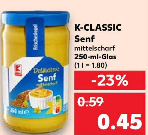 K-CLASSIC Senf mittelscharf 250-ml-Glas Angebot bei Kaufland