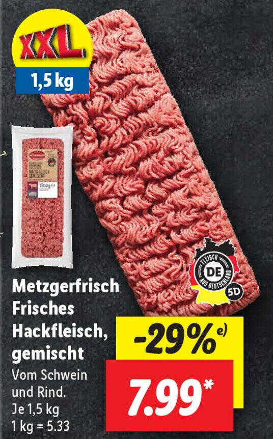 Metzgerfrisch Frisches Hackfleisch, gemischt Je 1,5 kg Angebot bei Lidl