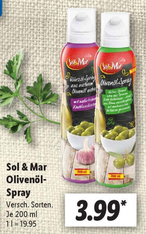 Sol & Mar Olivenöl- Spray Versch. Sorten. Je 200 ml Angebot bei Lidl