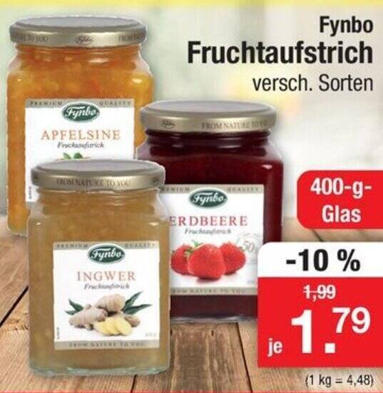 Fynbo Fruchtaufstrich 400 g Glas Angebot bei Zimmermann