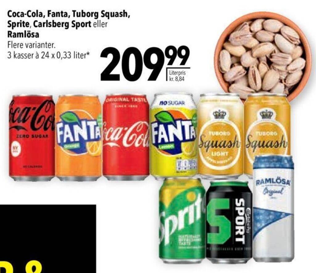 Coca-Cola, Fanta, Tuborg Squash, Sprite, Carlsberg Sport eller Ramlösa ...