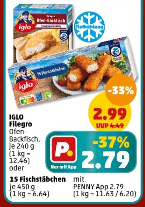 IGLO Filegro Ofen-Backfisch, je 240 g oder 15 Fischstäbchen je 450 g ...