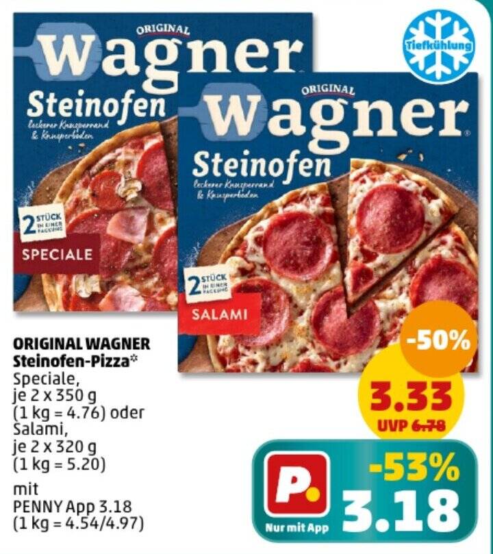 ORIGINAL WAGNER Steinofen-Pizza 2*350/320g Angebot bei PENNY