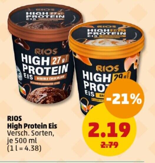 RIOS High Protein Eis Versch. Sorten, je 500 ml Angebot bei PENNY