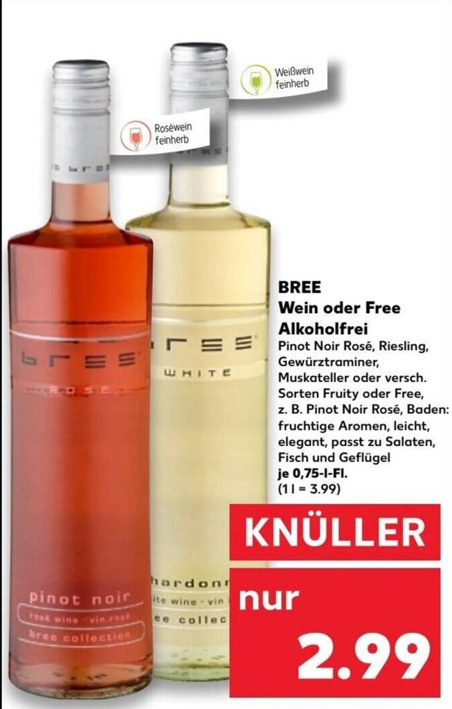 BREE Wein oder Free Alkoholfrei 0,75 l Fl. Angebot bei Kaufland