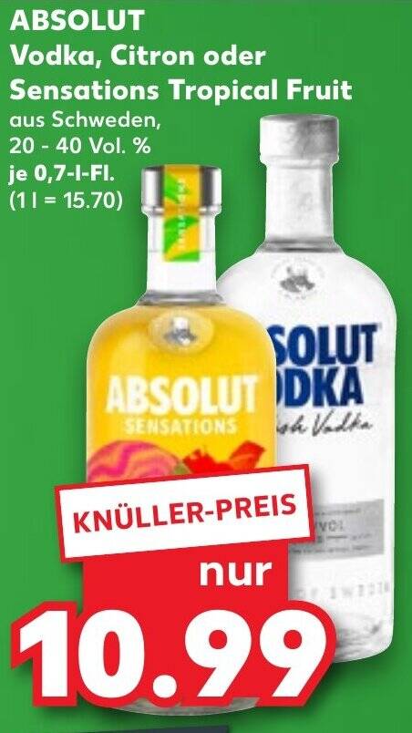 ABSOLUT Vodka, Citron oder Sensations Tropical Fruit 0,7 l Fl. Angebot ...