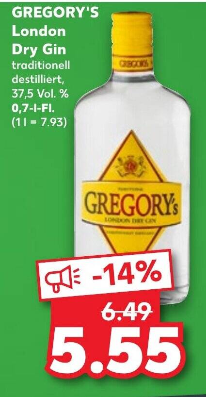 GREGORY'S London Dry Gin 0,7 l Fl. Angebot bei Kaufland