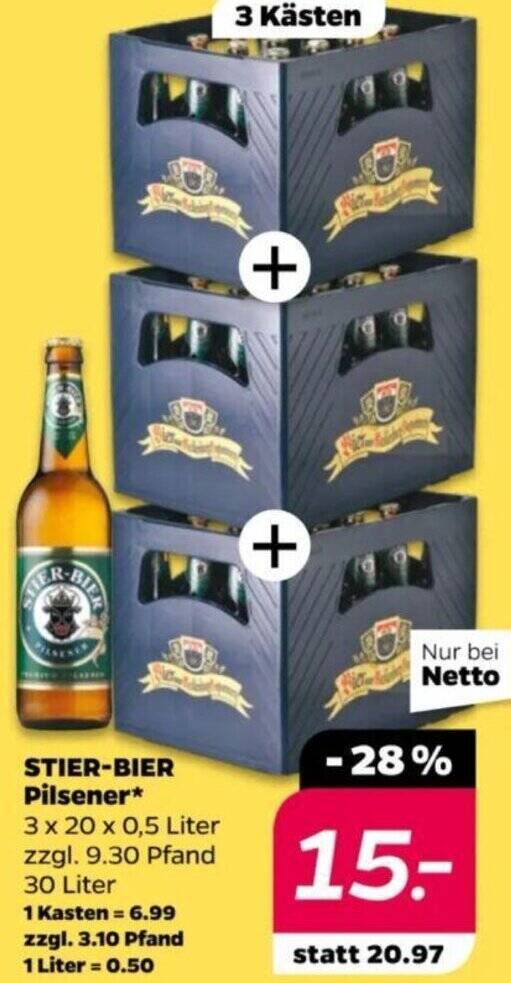 STIER-BIER Pilsener 30 Liter Angebot bei NETTO