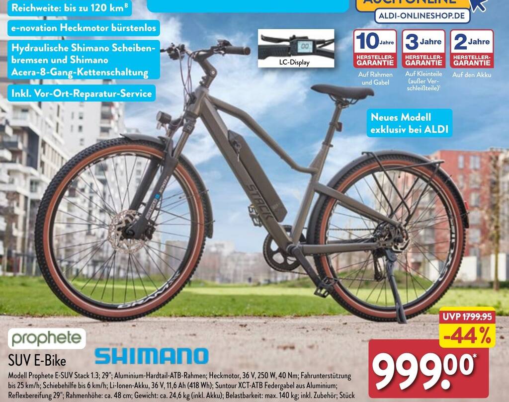 Prophete/Shimano SUV E-Bike Angebot bei Aldi Nord