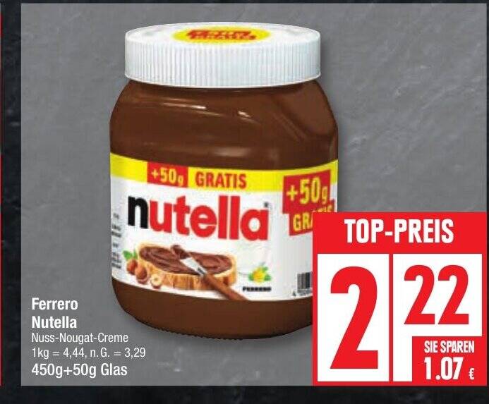 Ferrero Nutella Nuss-Nougat-Creme 450g+50g Glas Angebot bei Edeka